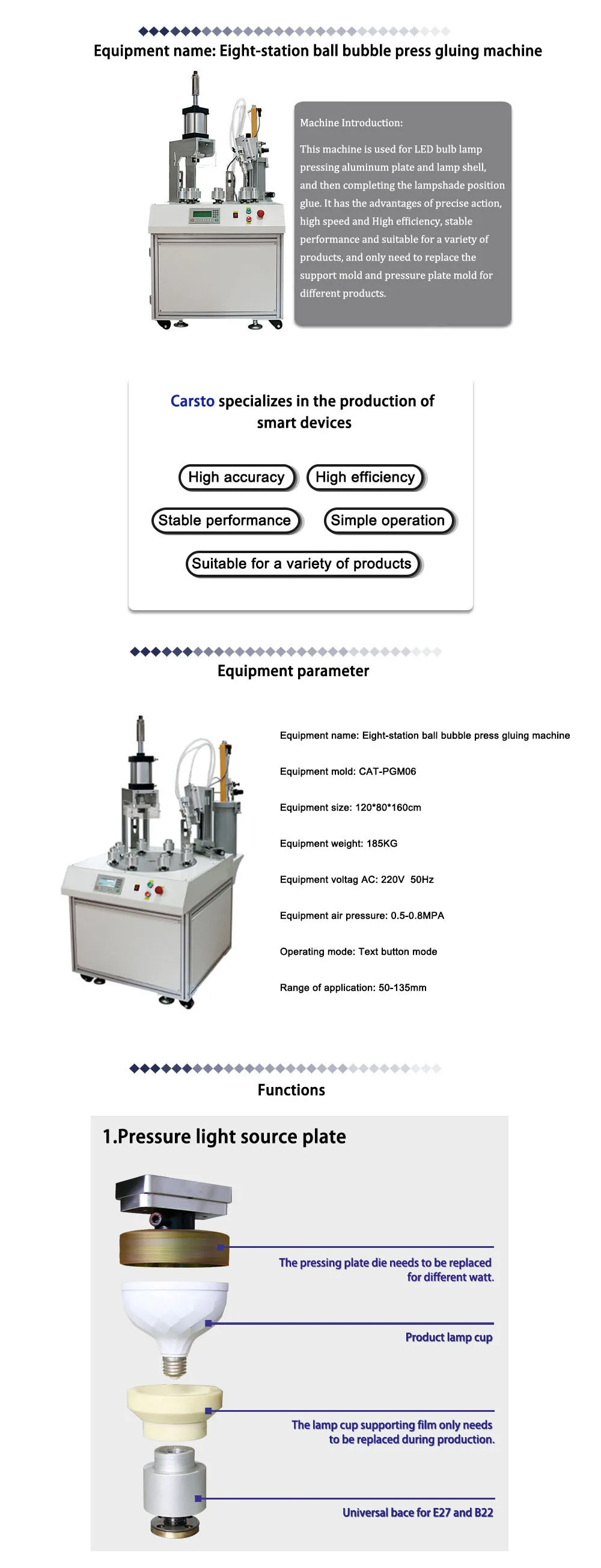 Eight Station LED Ball Bulb Press Plate Machine with Dispenser