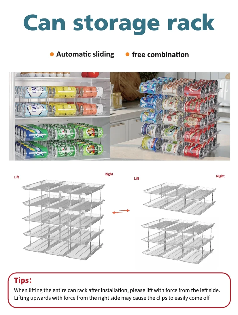 Folding Rack Stackable Pantry Can Organizer Transparent Plastic Rolling ...