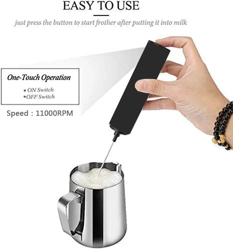 Milk Frother Rechargeable Handheld Electric Whisk Coffee Mixer With 3 ...