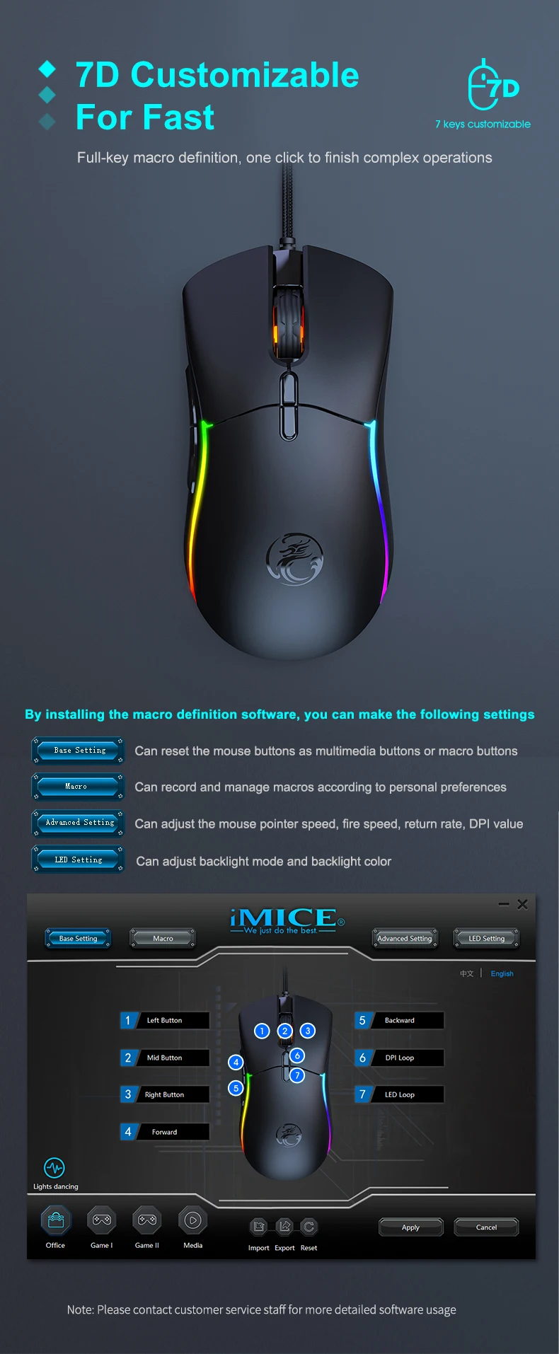 Imice T60 Gaming Mouse - 7200DPI, LED RGB, 7 Programmable Keys