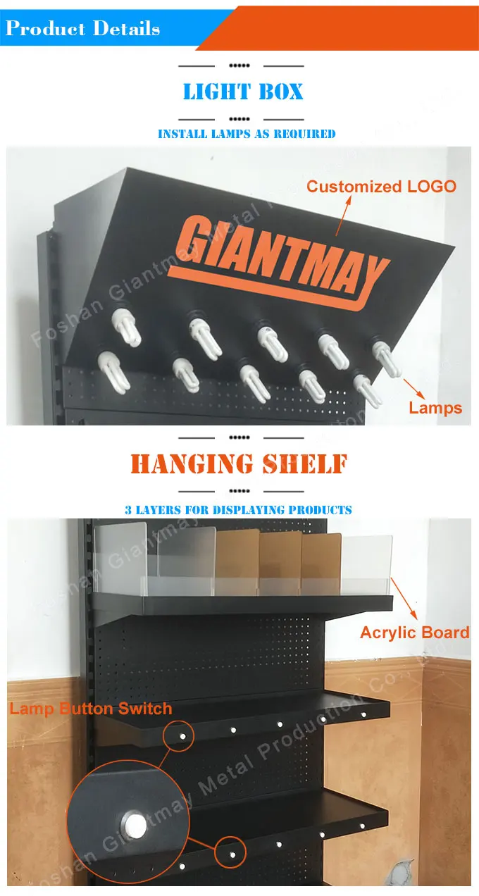 Metal Pegboard Led Lamps Accessories Exhibition Display Stand Retail ...