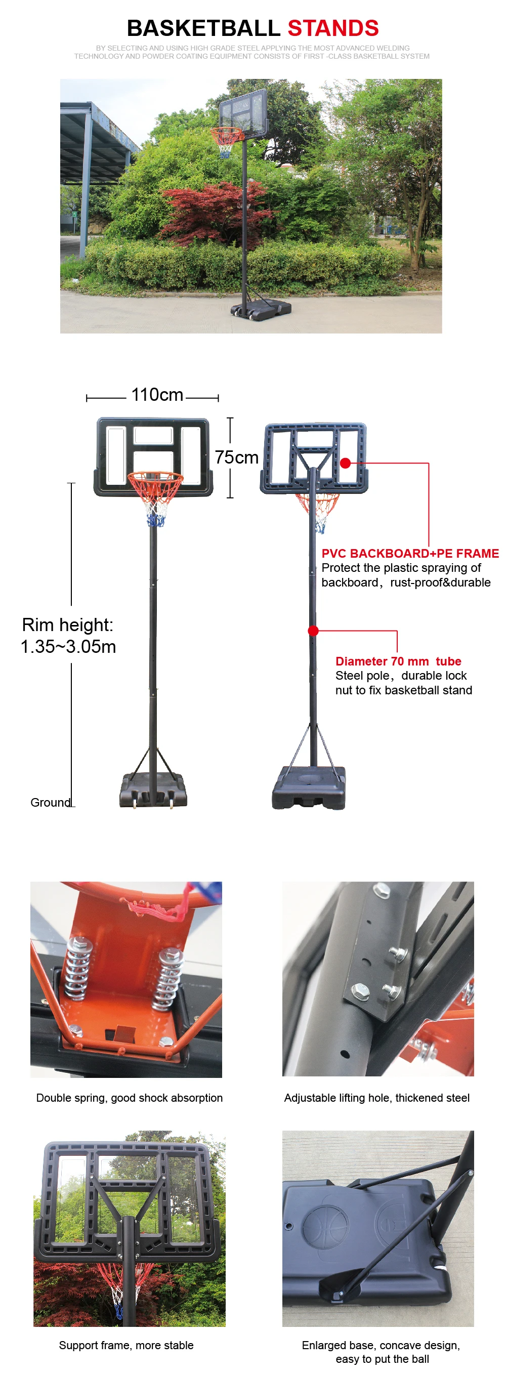 Foocat Portable Outdoor Height Adjustable Basketball Hoop Stand For ...