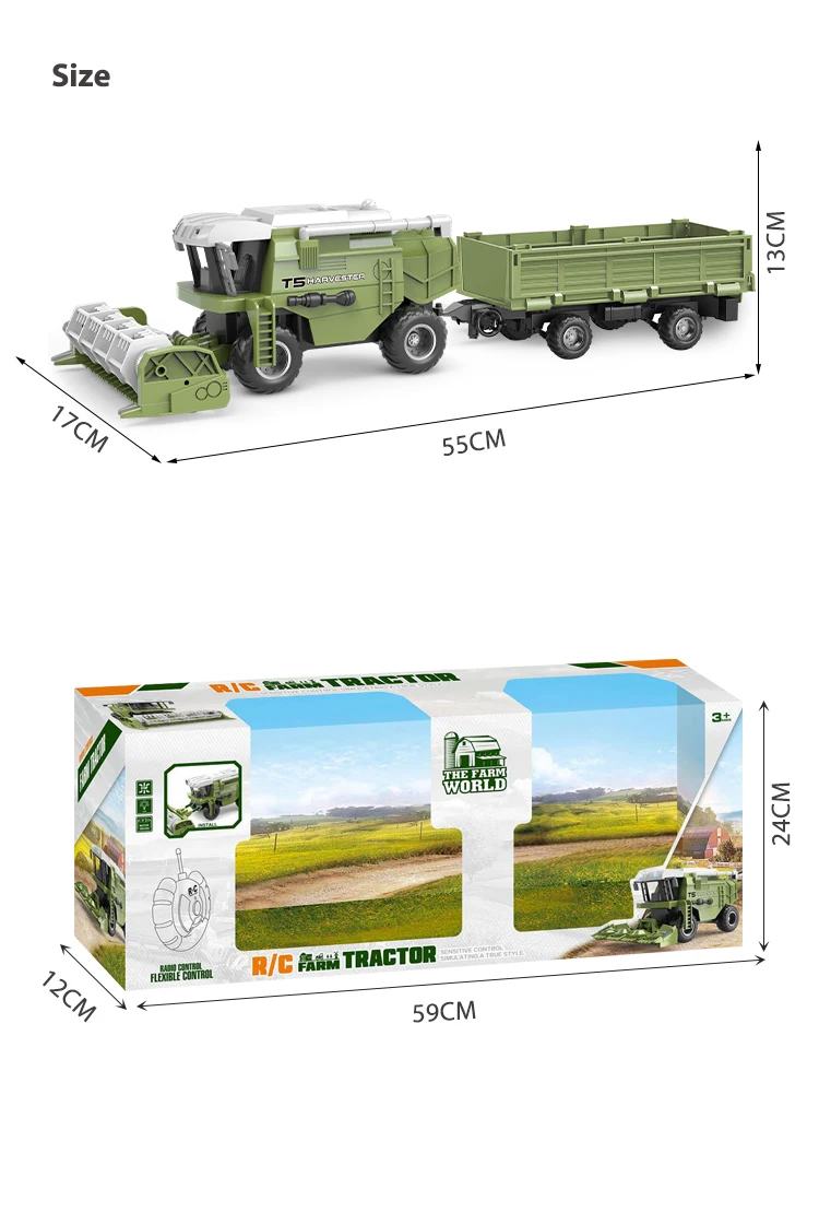 Combine Harvester Toy RC Farm Tractor with Trailer & USB Charger - Easy ...