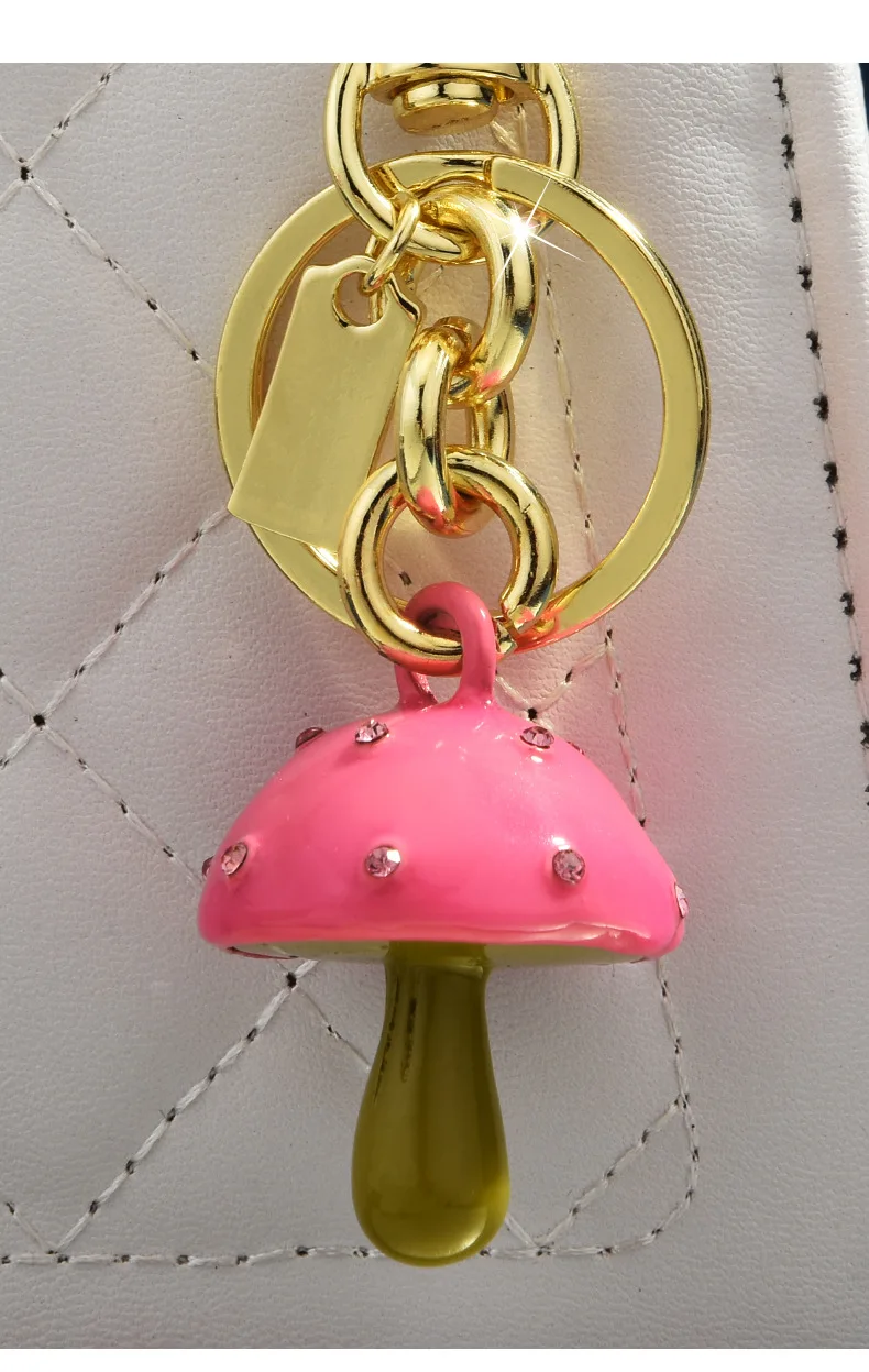 2025 Fashion Cute Enamel Mushroom Keychain Gold Keychain Bag Charm ...