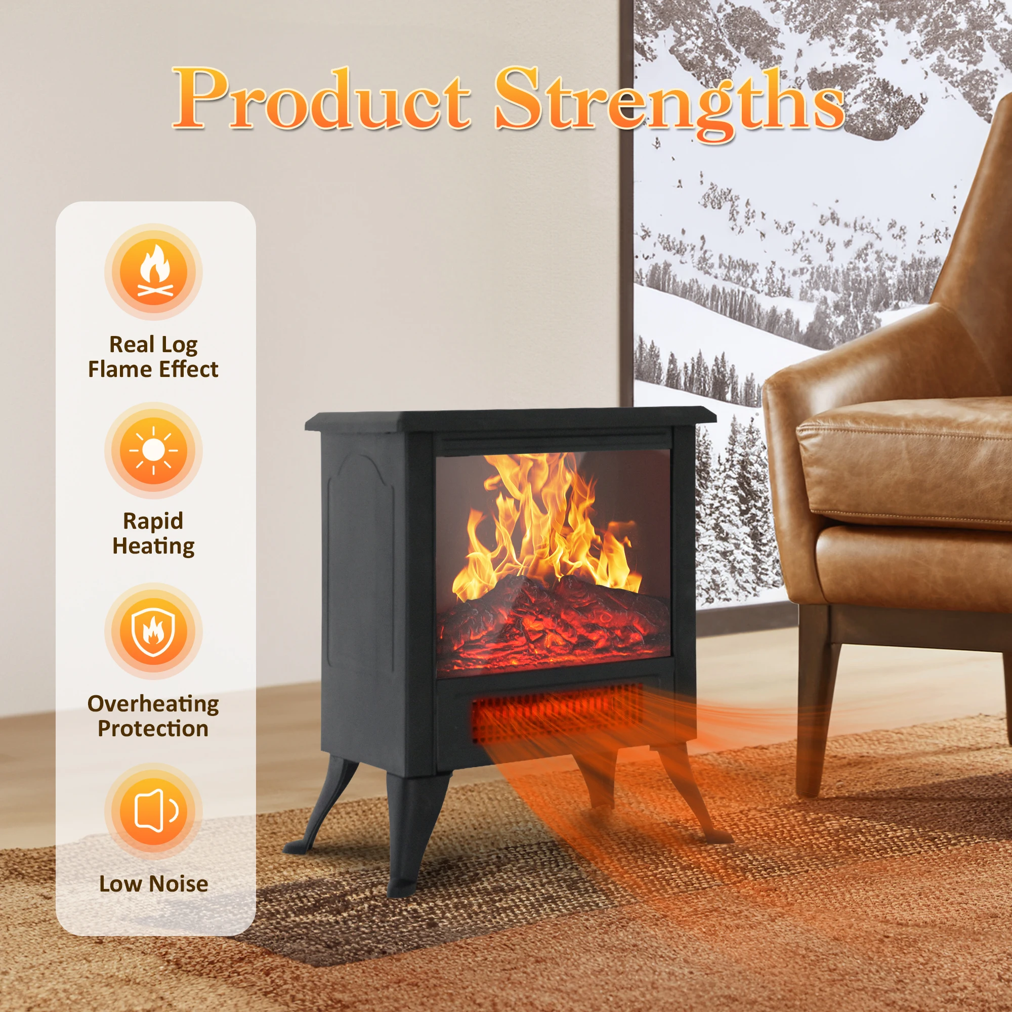 KONWIN Electric Fireplace Stove - Modern & Efficient Heating