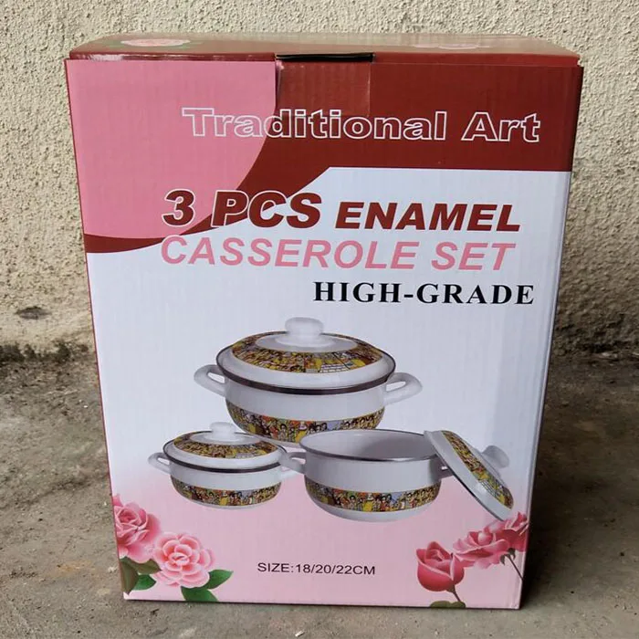 Ethiopian Traditional Art Enamel Cookingware Set 3pcs Telet Design ...
