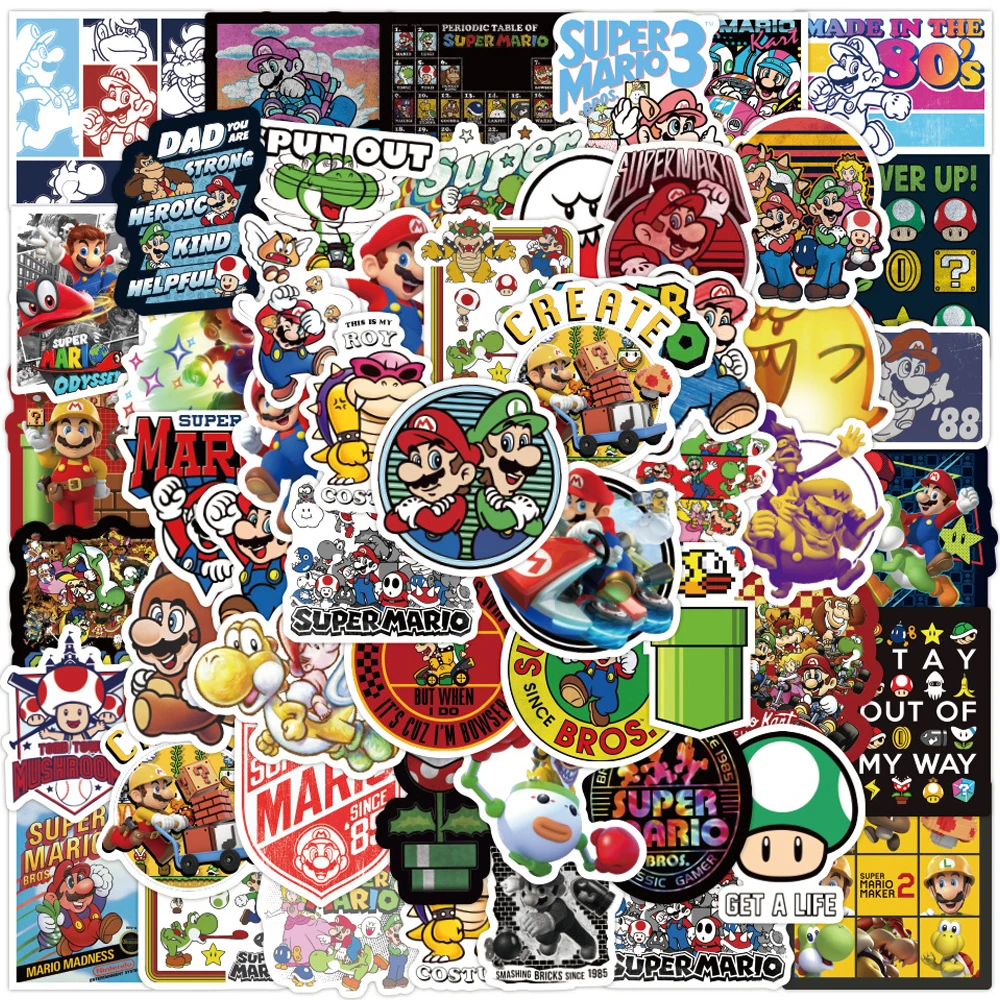 50pcs Classic Game Super Mario Sticker Design For Children Skateboard ...