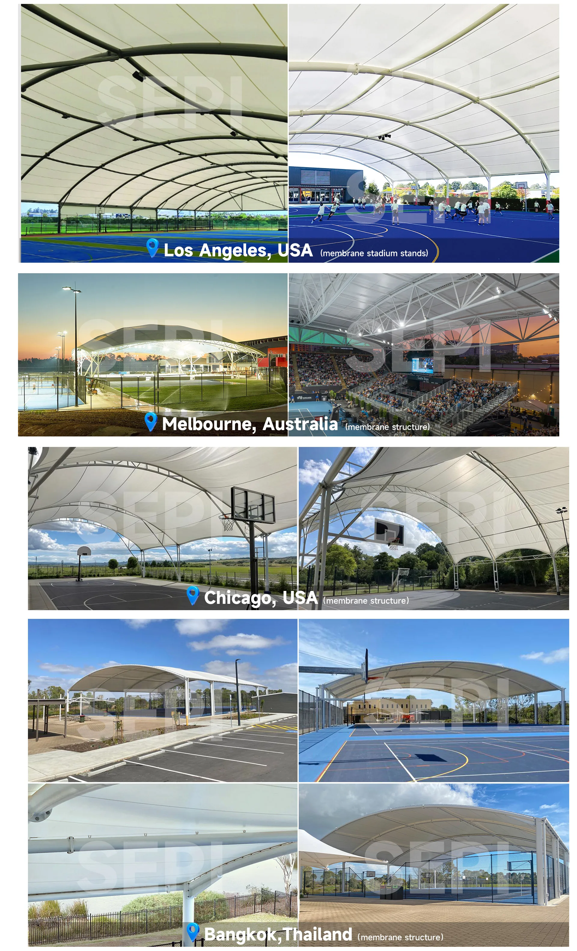 PVDF PTFE Waterproof Tensile Membrane Structures for Outdoor