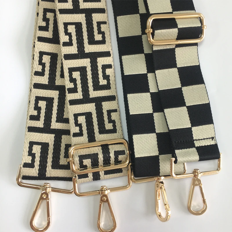 REWIN Unisex Wide Adjustable Black White Checkered Bag Strap
