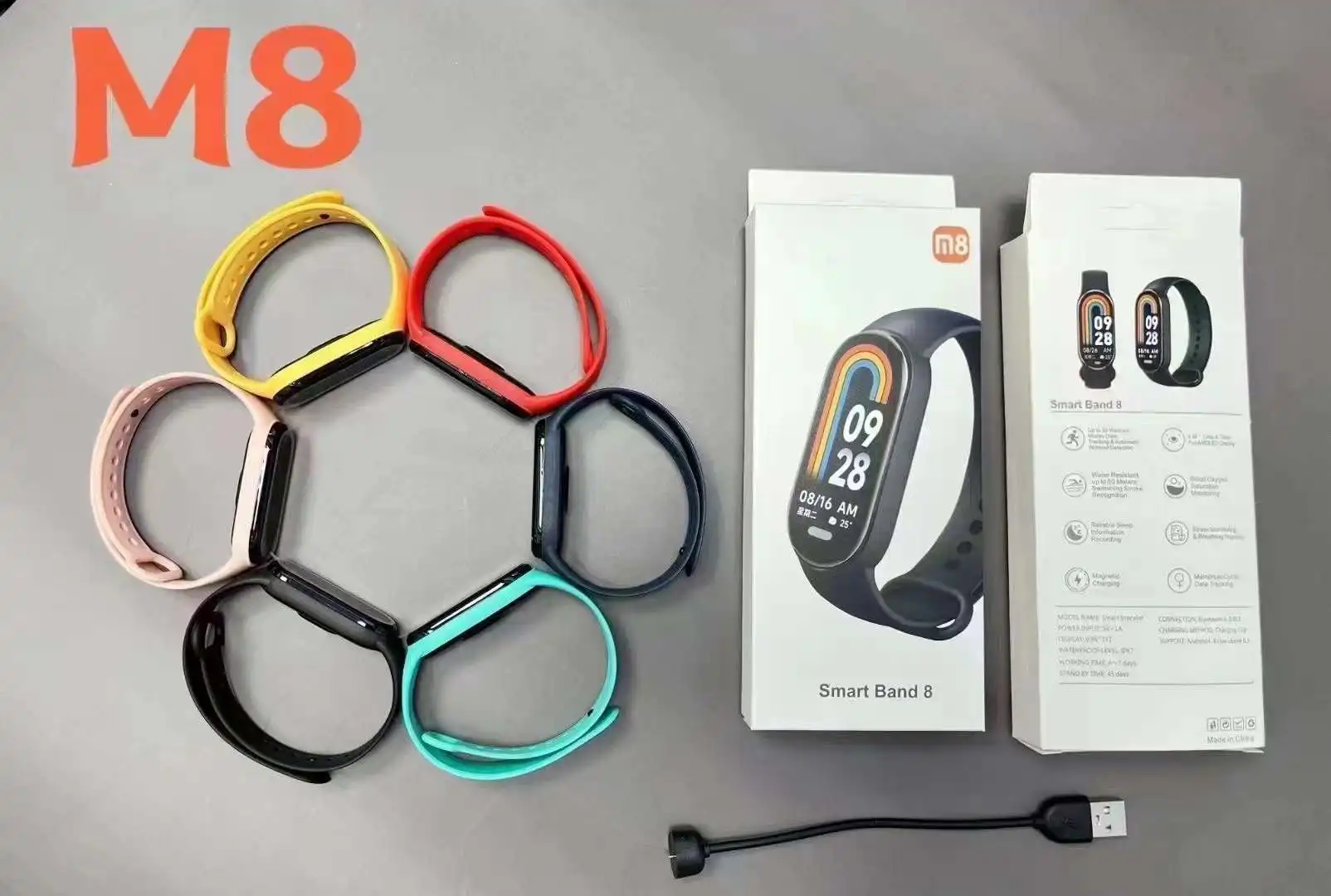 2023 Latest Health Fitness Tracker Color Screen M8 Smart Bracelet ...