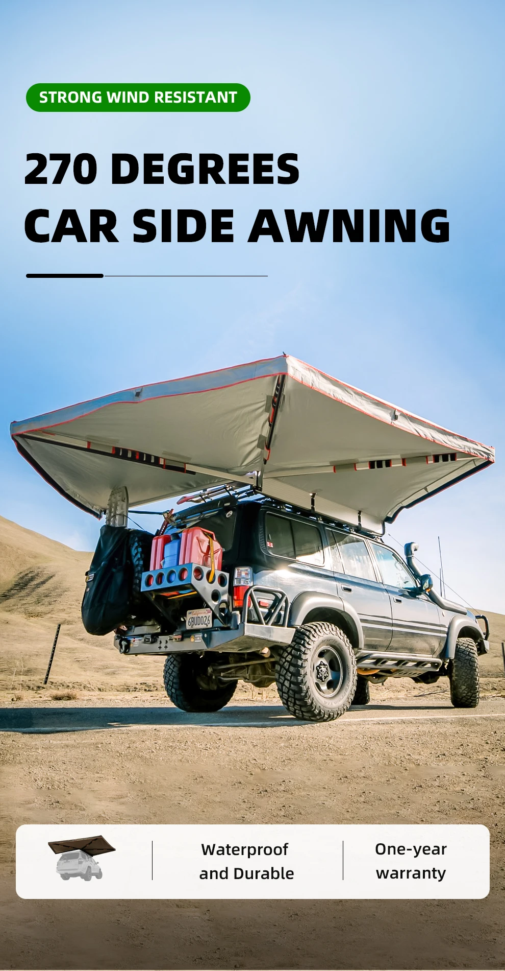 New Design Car Roof Side 270 Awning Free Standing Poles Awning Outdoor ...