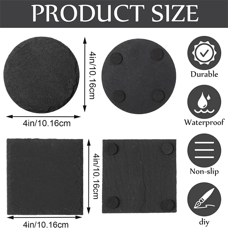 Wholesale Slate Drink Coaster 4 Inch Natural Round Square Thick Coaster Slate White Drink Tea