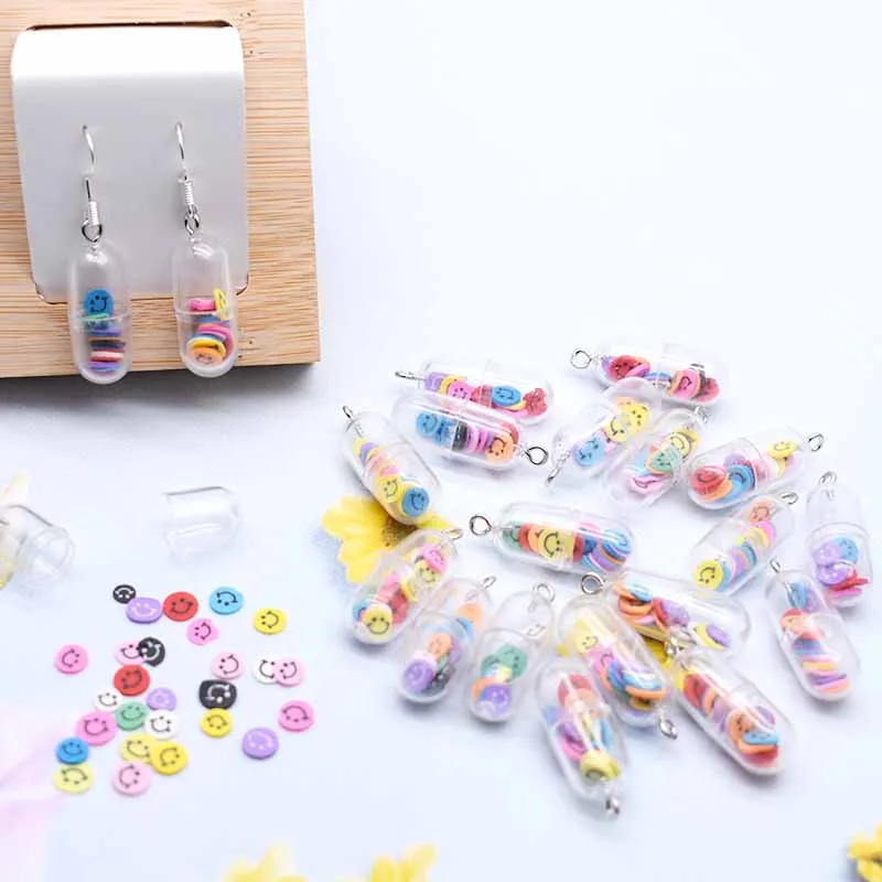 1000pc/bag Cartoon Smiley Polymer Clay Plastic Transparent Pills Resin ...
