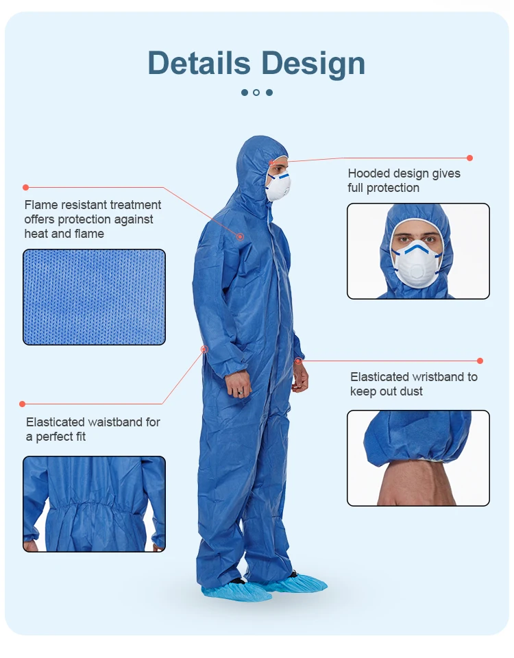 Disposable En14116 Type 5b 6b Flame Retardant Sms Coverall Anti-static ...