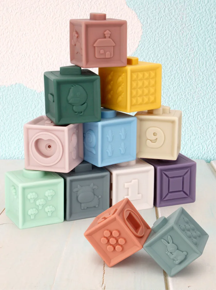 Baby Soft Toys - Sensory Silicone Educational Building Blocks