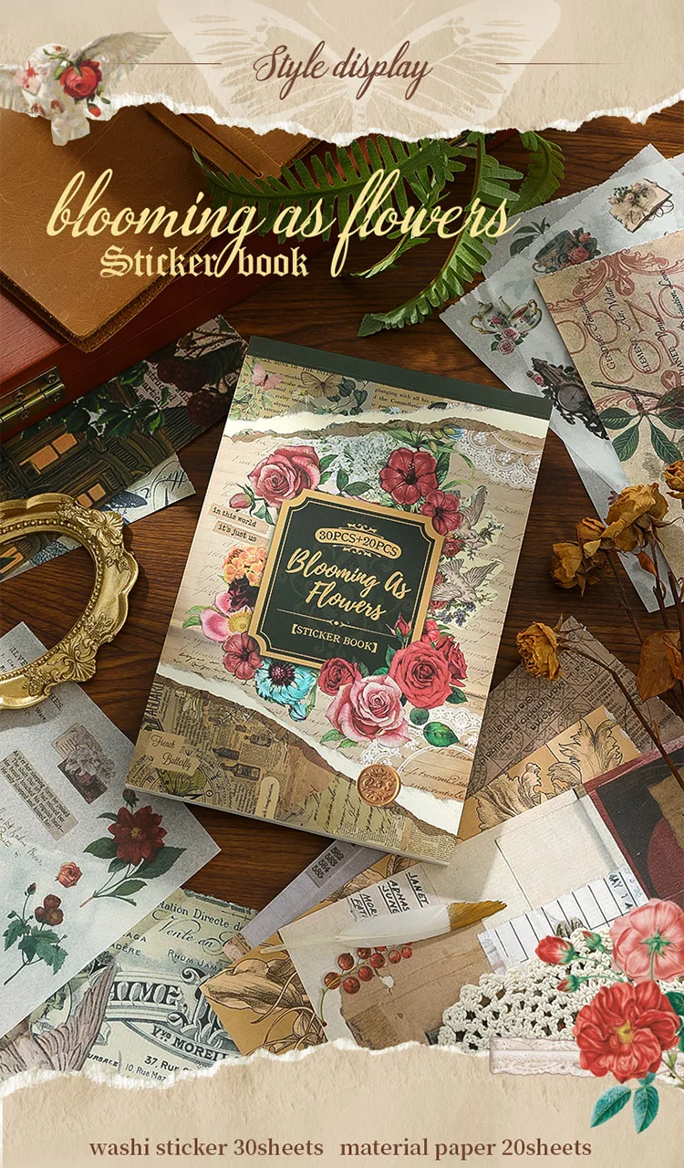 Simno Floral Plants Scrapbook Stickers - Vintage Aesthetics