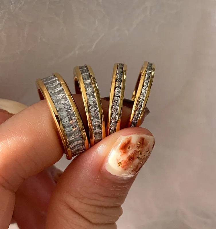 4 Sizes Non Tarnish Wide Chunky Stainless Steel Couple Ring Cubic ...