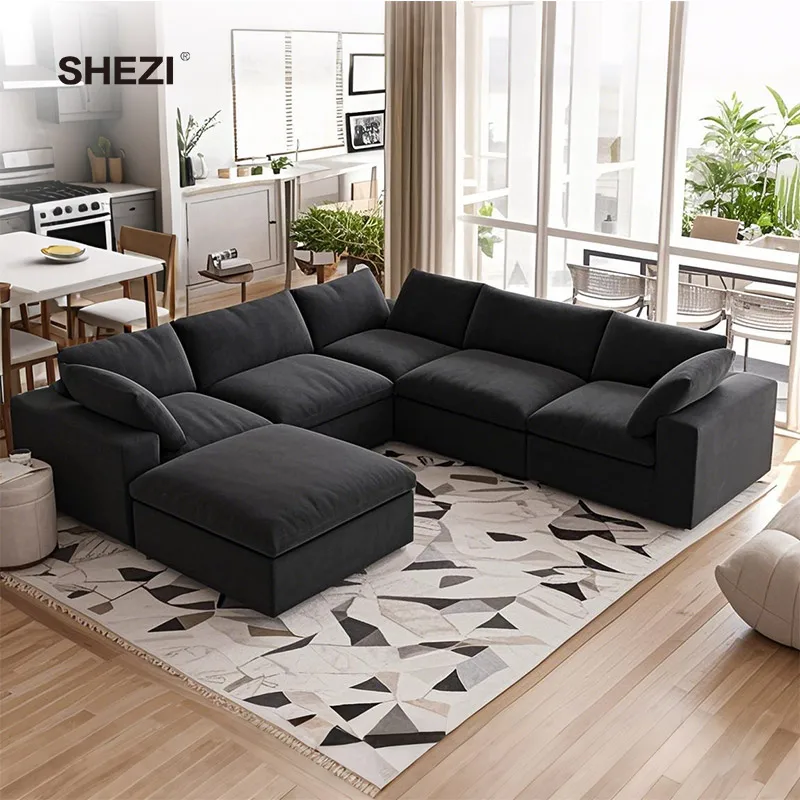 SHEZI Nordic Minimalist Black Modular Sectional Sofa Set