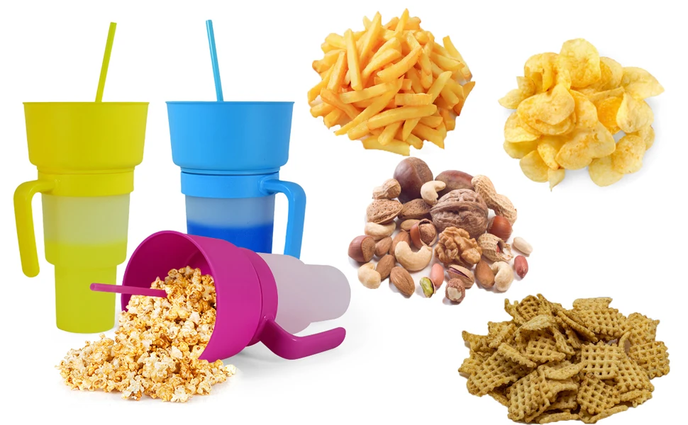 Colorful Plastic 2 in 1 Popcorn Drinking Cup - Snacks & Drinks
