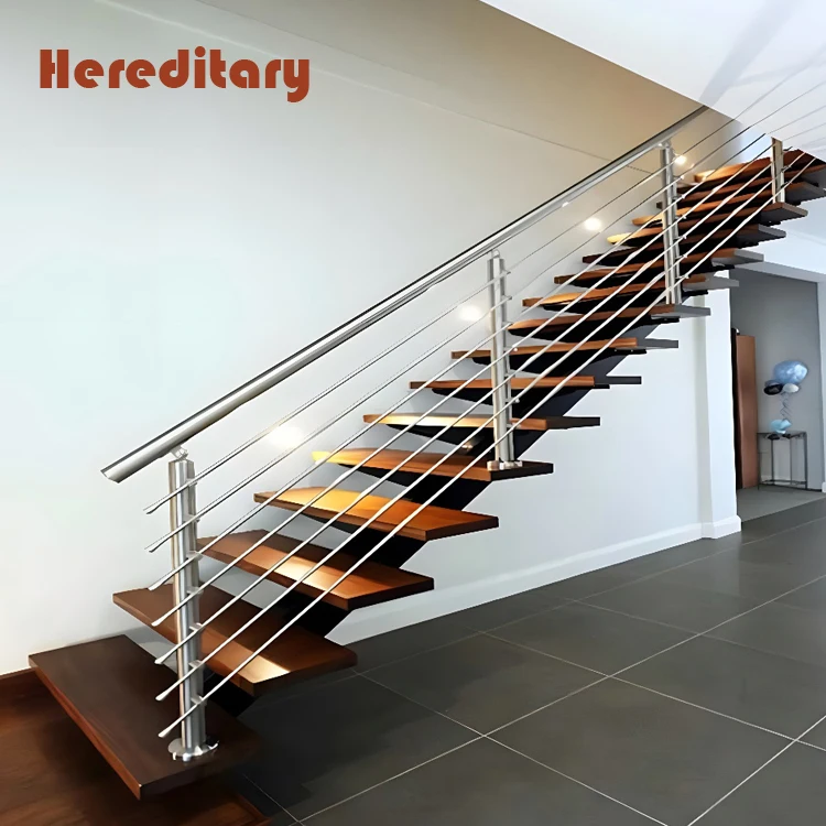 Single Stringer Straight Staircase Stainless Steel Floating Stairs ...