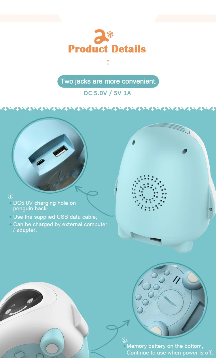 2022 Penguin Smart Digital Children Wake Up Lcd Light Alarm Clock Kids ...