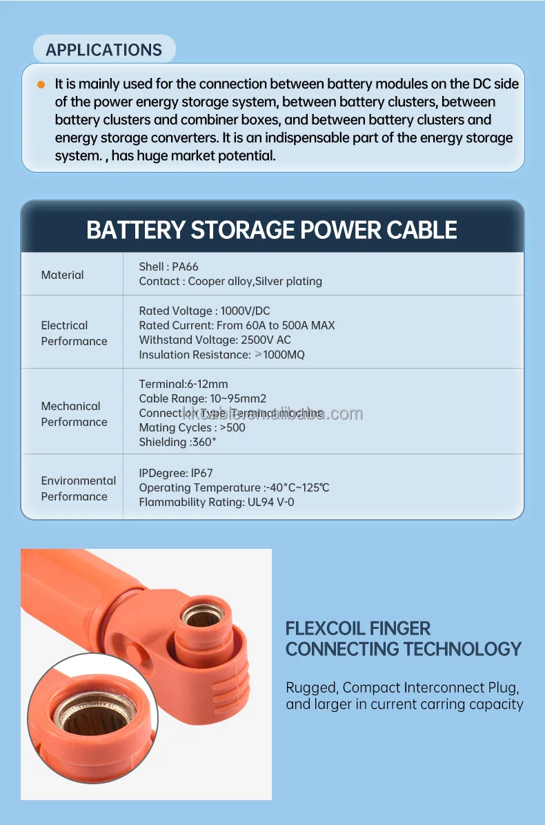 1500V DC 300A Solar PV Farm Battery-Poles Connector Cable