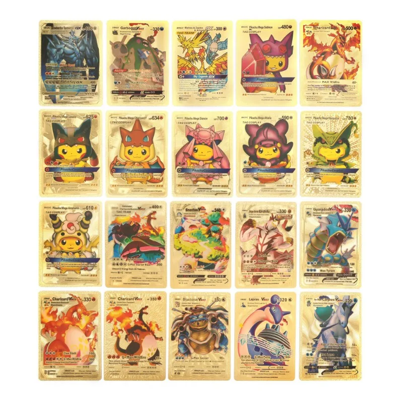 Luxury 110PCS Gold Pokémon Card Pack Vmax GX DX - Charizard & Pikachu