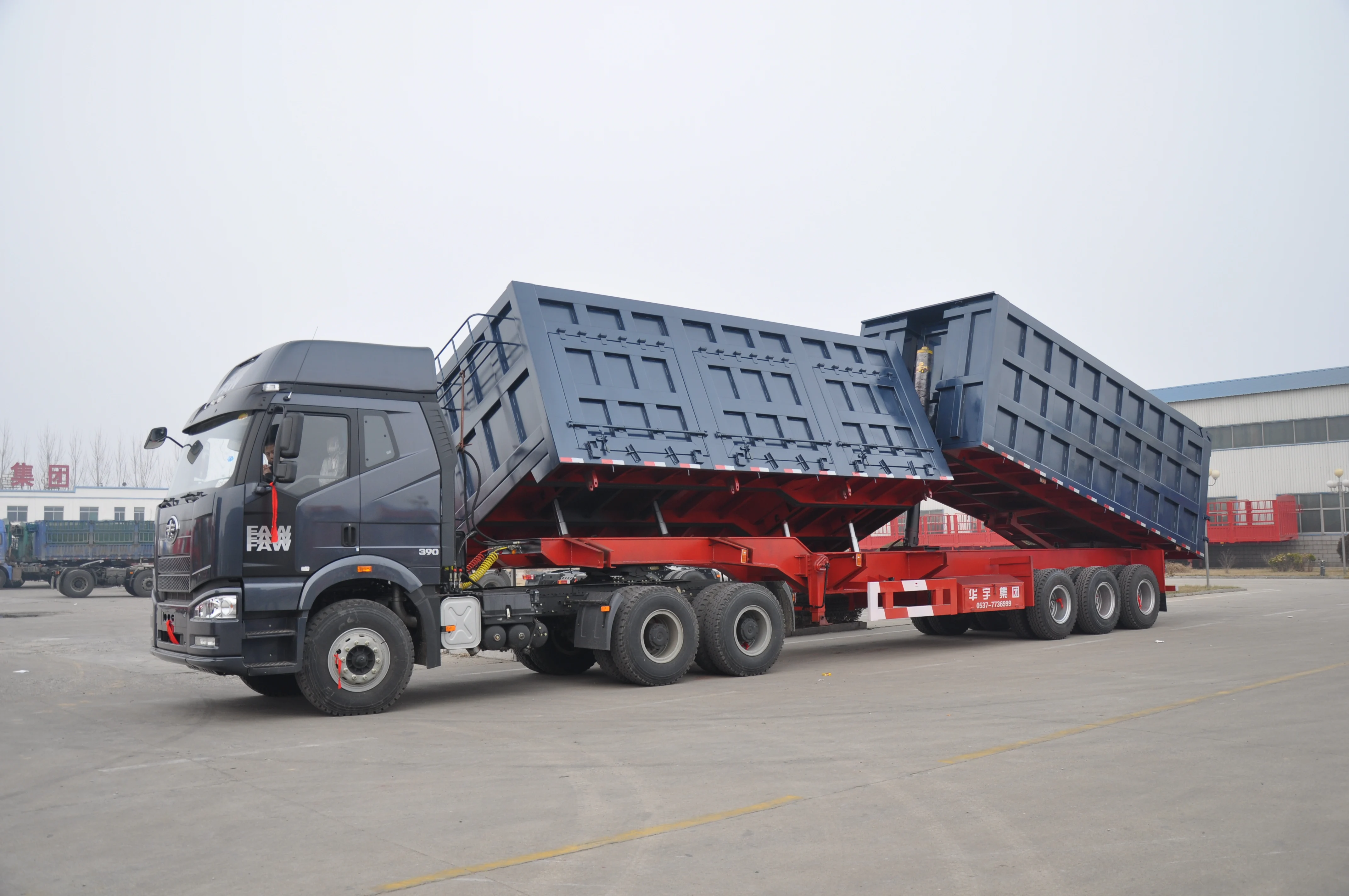 3 Axles 45 Cubic Meters Dump Trailer Side Tipping Dump Truck Trailer ...