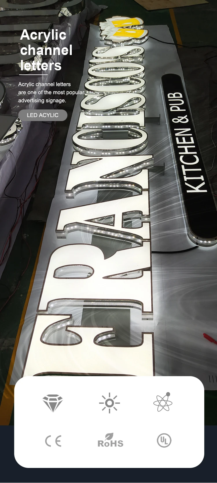 3D Store Sign - Acrylic & Stainless Steel Waterproof LED