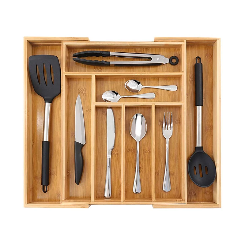 Bamboo Expandable Utensil Holder and Cutlery Tray Multi-functional ...