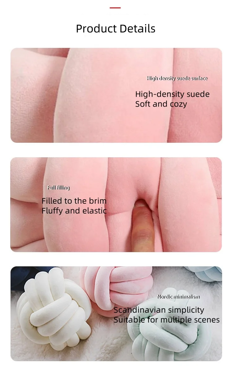 Jiuyi Scandinavian Ins Three Strands of Rope Round Knotted Ball Pillow Hand-woven Crystal Velvet ...