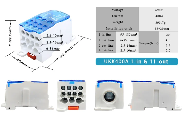 Ukk80a/125a/160a/250a/400a/500a Junction Box With Bus Bars Ip20 Explosion Proof Box Metal ...
