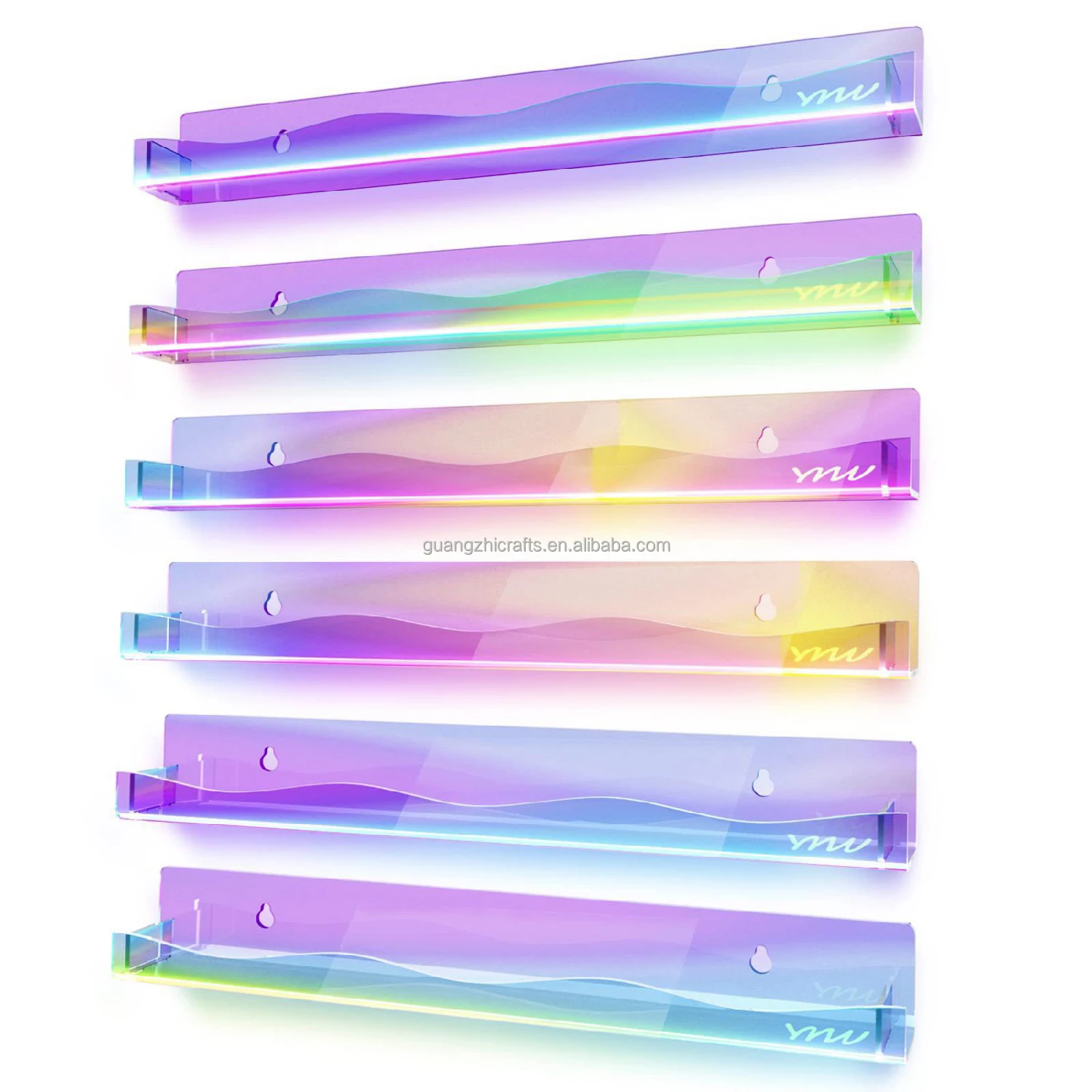Wall Mounted Iridescent Acrylic Floating Shelves 15.7" Rainbow Acrylic ...