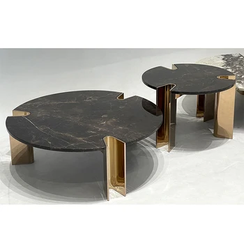Modern Luxury Style Round Gold Marble Coffee Tables With Stainless ...