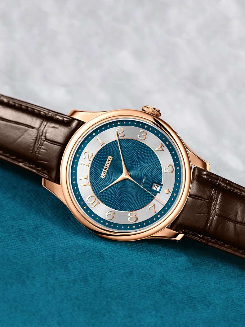 LOBINNI OEM New Thin Pointer Leather Men Wrist Montre Homme Mechanical ...