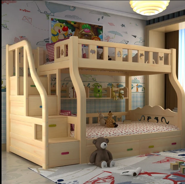 Wooden Baby Bunk Bed For Kids Slide With Desk Bunk Bed Bedroom With ...
