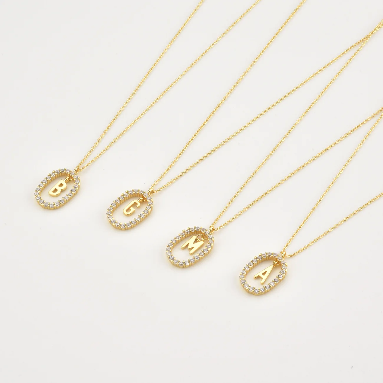 Waterproof 18k Gold Cubic Zircon Oval Letter Pendant Cuban Chain ...