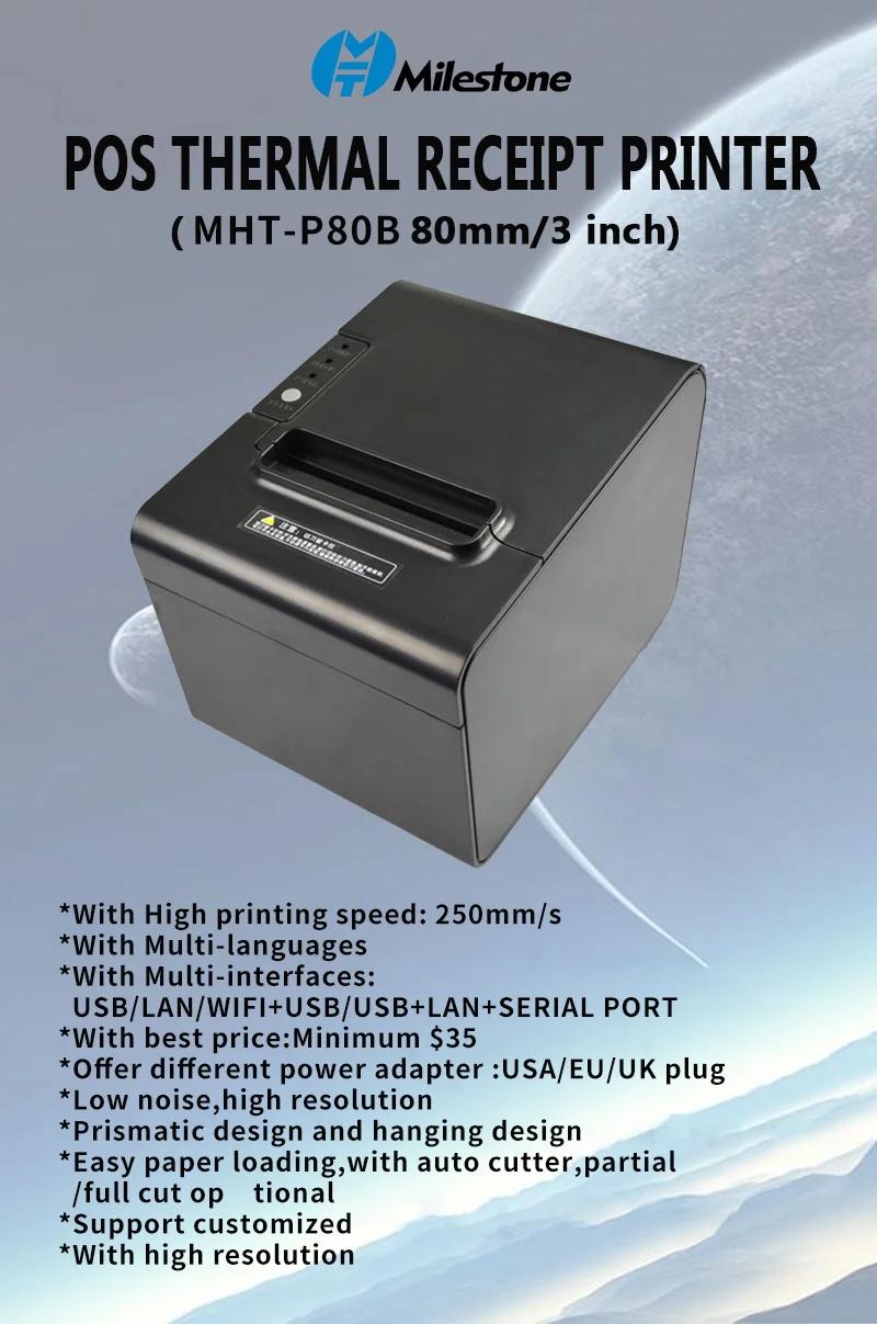 2024 Pos 80mm Thermal Receipt Printer Custom 2 Inch Automatic Barcode ...