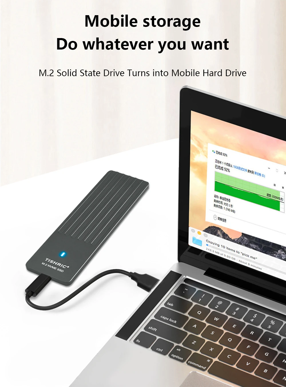 TISHRIC Portable M2 SSD Enclosure - 10 Gbps Transfer Rate