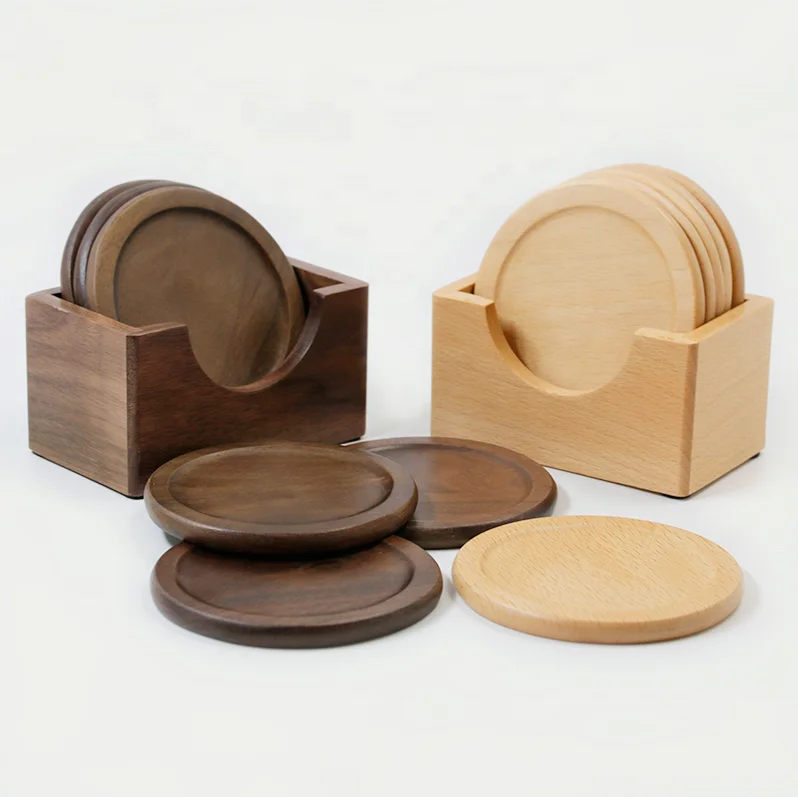 Handmade Wooden Tray Wooden Beer Cup Holder Solid Wood Tea Cup Coaster ...