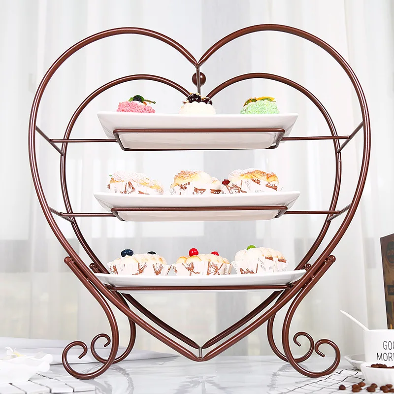 Creative Golden Wrought Iron Snack Stand European-style Simple Heart ...