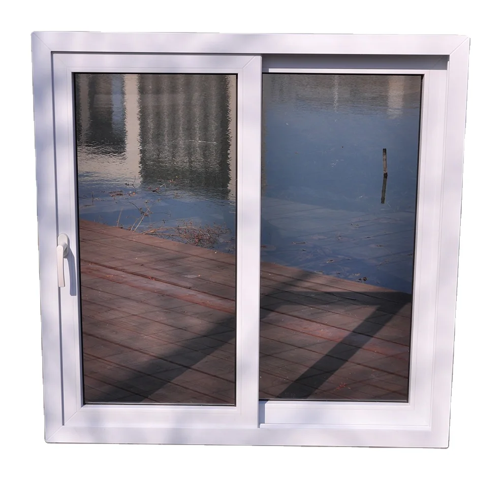 White PVC aluminum double glass soundproof UPVC plastic vinyl sliding ...