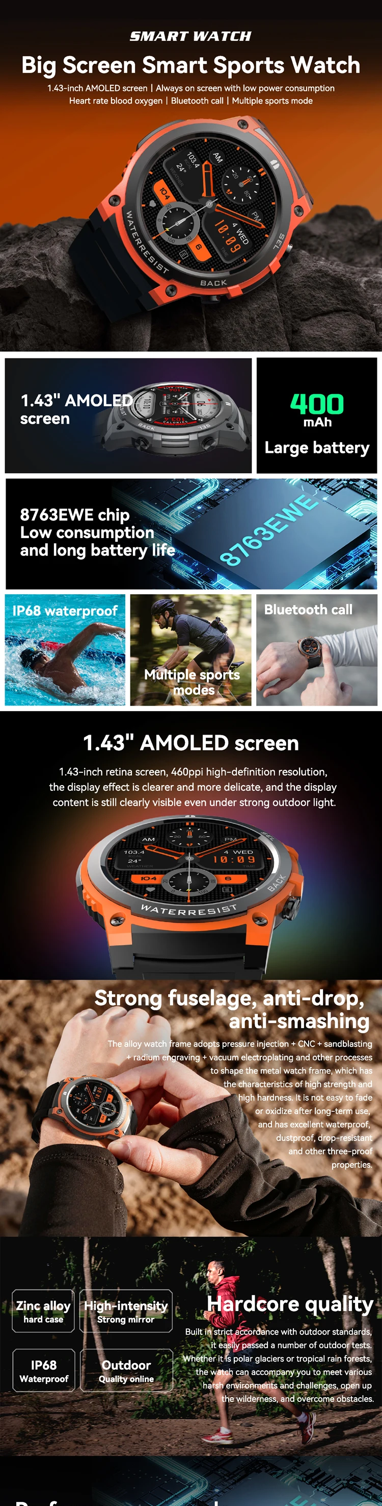 2024 Hot Amoled Men Sport Smart Watch Dm55 Bt Calling Diy Watch Face ...