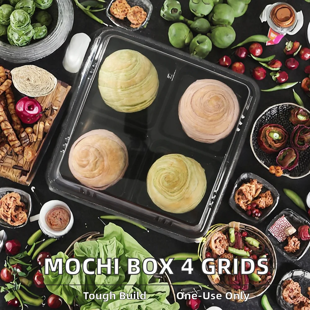 Two-Pack Mochi Plastic Disposable Packaging Box Four Grids Dessert and ...