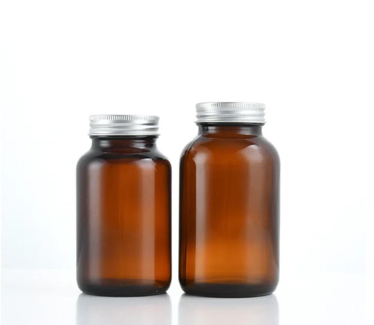 2oz 100 200ml Round Wide Mouth Brown Glass Aluminum Threaded Cap Tablet ...