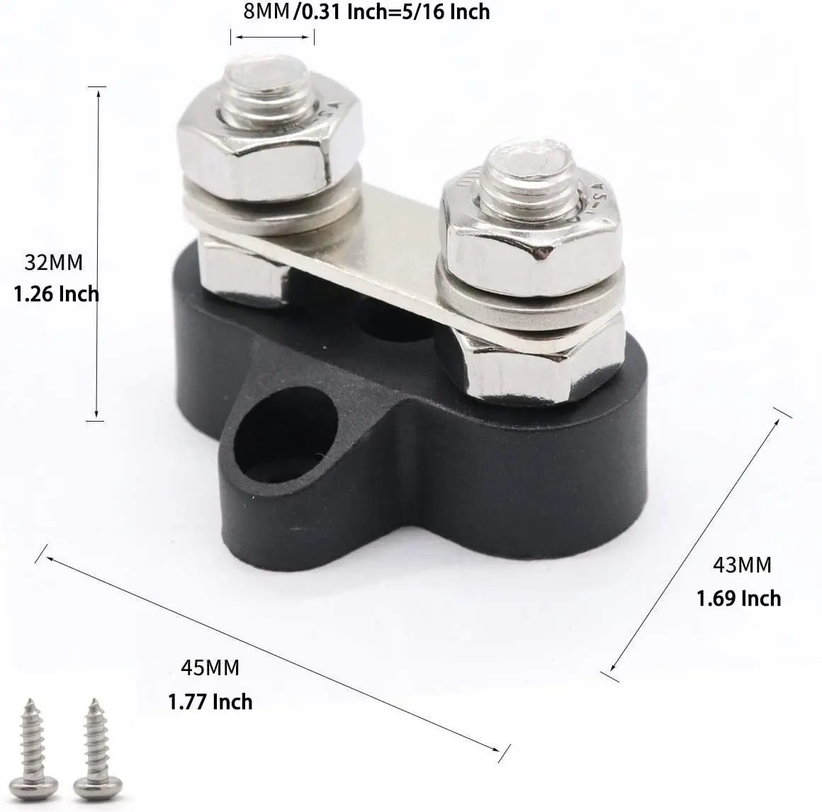 2 Way Heavy Duty M8 Dual Battery Bus Bar 80a 48vdc Power Stud Junction Distribution Terminal ...