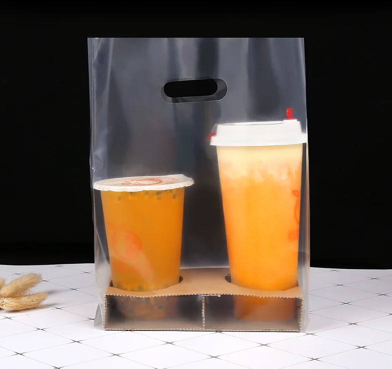 Recycled Custom Single and Double Cup Disposable Milk Tea Packaging Bag ...