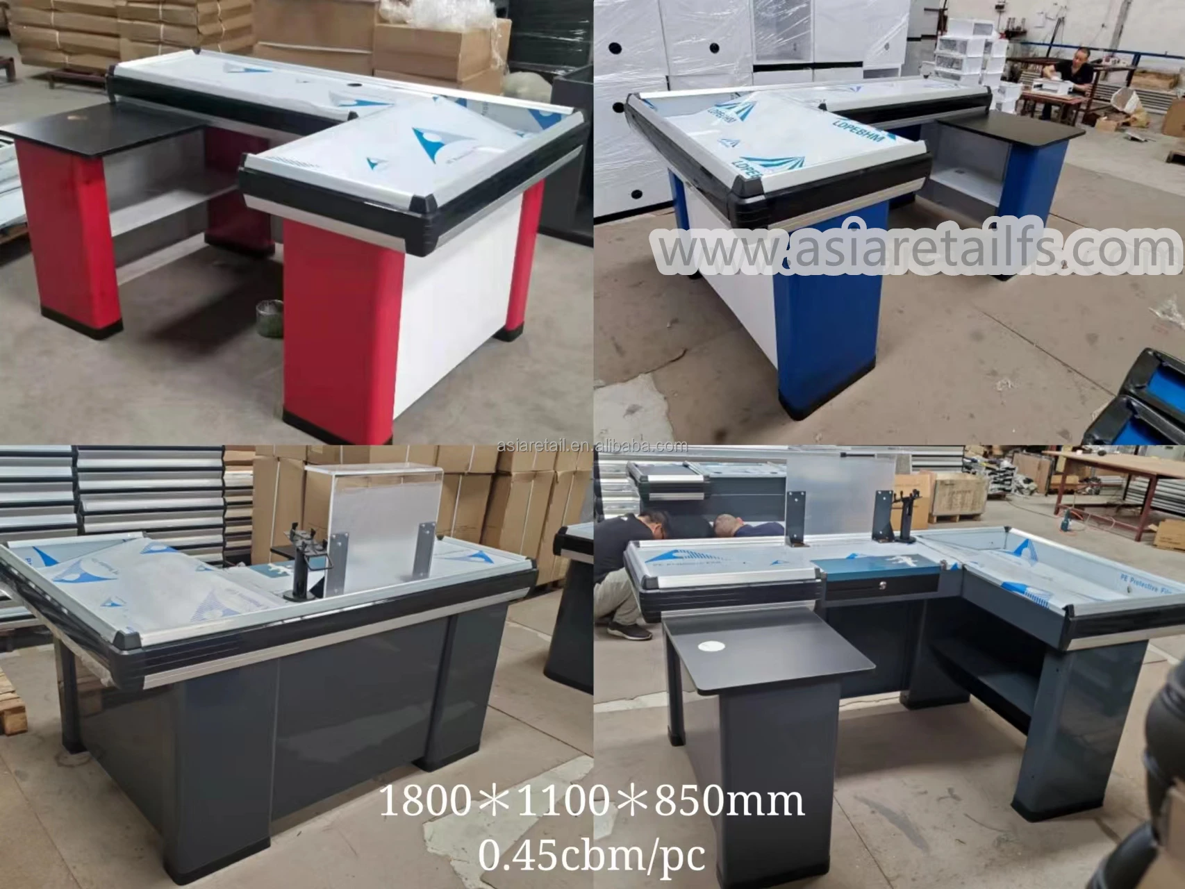 2022 NEW Supermarket L U Shape Shop Aluminum Cash Counter Design