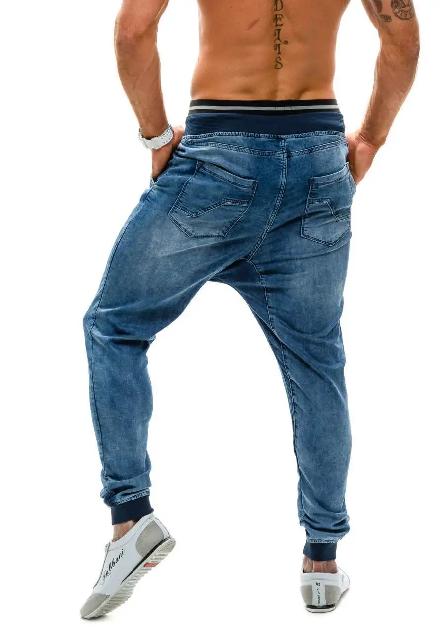 Threaded Waist Rubber Band Belt Ripped Jeans For Men Tapered Mens ...