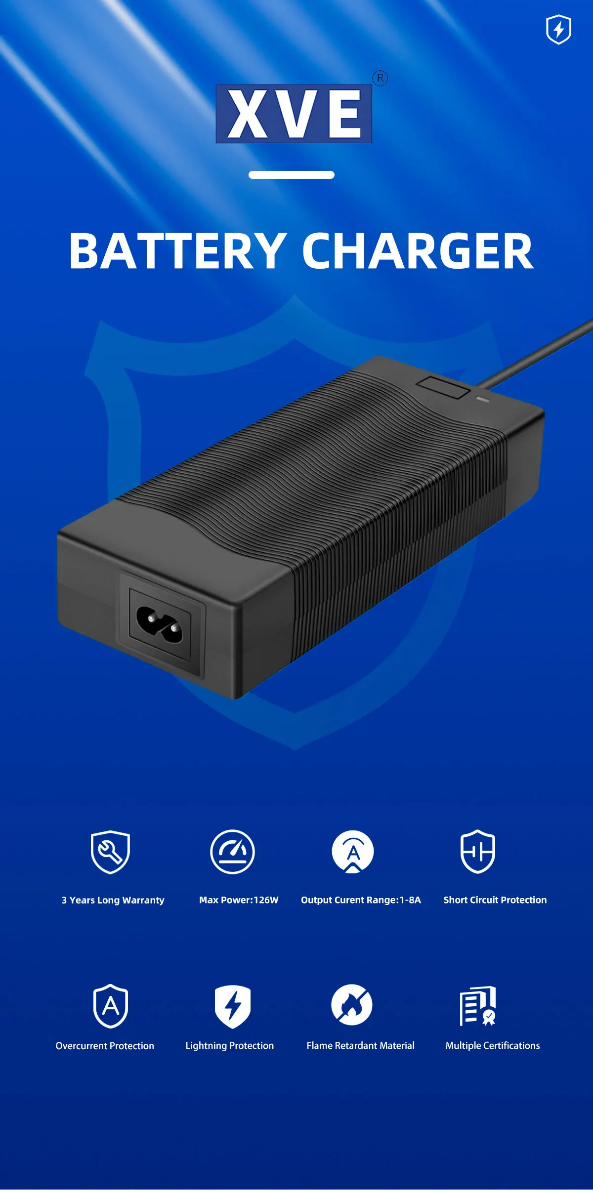 Xve 54.6v 2a Lithium Ion Battery Charger For 48v Ebike Electric Scooter ...